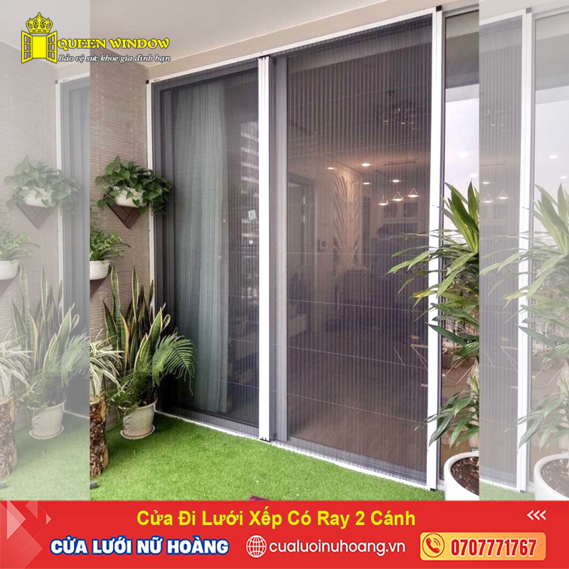 Cửa Đi Lưới Xếp Có Ray 1 Cánh - Queen Window - Cửa Lưới Chống Muỗi Nữ Hoàng